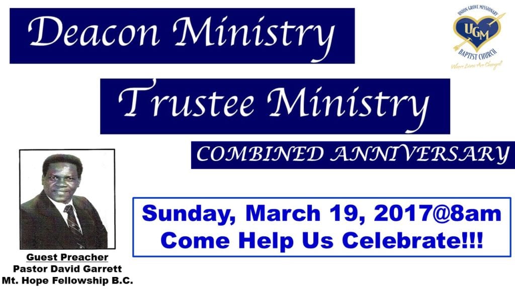Deacons & Trustees Anniversary - Union Grove Missionary Baptist Church Deacons & Trustees Anniversary - Union Grove Missionary Baptist Church